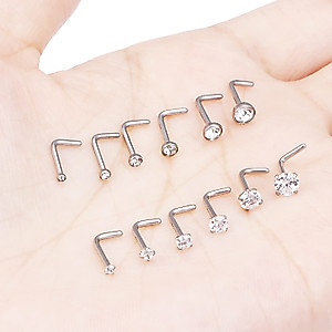 Uzgtvy 20G Nose Rings Studs for Women 316l Stainless Surgical Steel Silver L Shaped Bend Hypoerallgenic Diamond Nose Nostril Ring Body Piercing Jewelry for Women Men 1.5mm 2mm 2.5mm 3mm 3.5mm 4mm