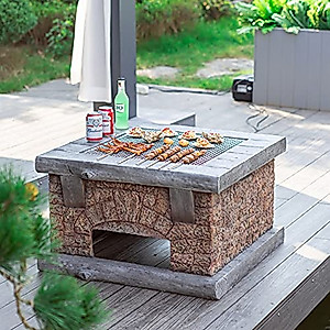QHYXT Wood Fire Pits Outdoor Outdoor Wood Fire Pit BBQ Grill Table, Backyard Patio Garden Party Barbecue Fireplace, Magnesia Material, Anti-Freezing and Heat-Resistant