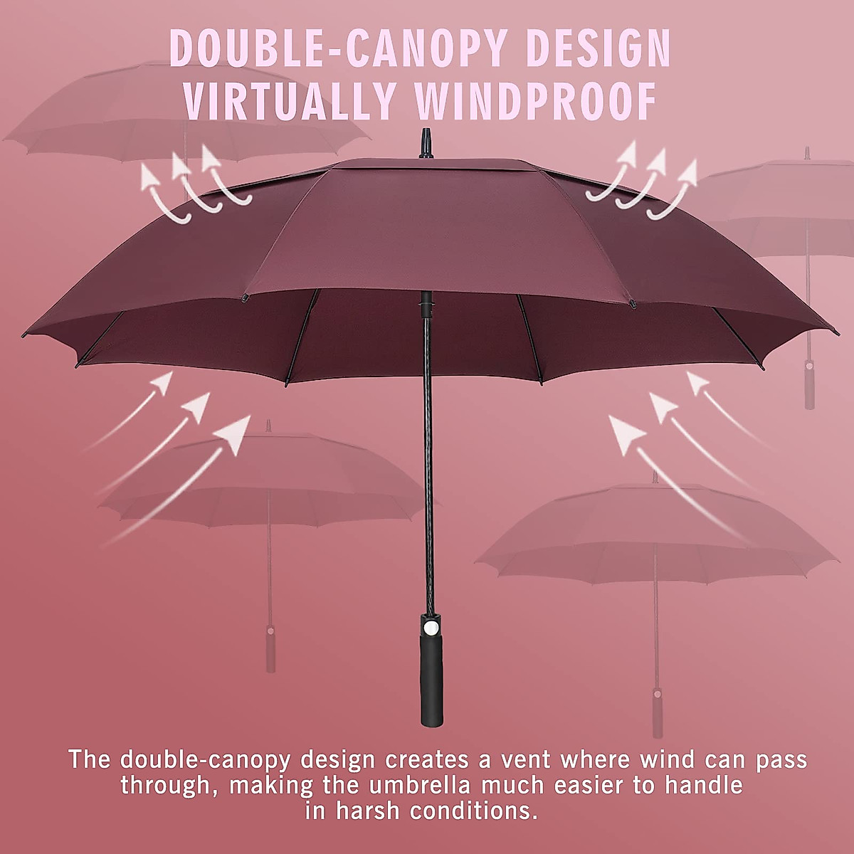 ZOMAKE Large Golf Umbrella 62 Inch - Double Canopy Vented Golf Umbrellas for Rain Windproof Automatic Open Golf Push Cart Umbrella Oversize Stick Umbrellas for Men Women(Red)