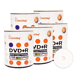 Smart Buy 500 Pack DVD+R 4.7gb 16x White Printable Inkjet Blank Media Record Disc, 500 Disc 500pk