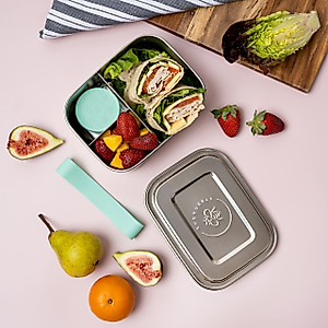 Everusely - Bento Box for Kids - Green, 6.5x4.7 / 27oz - Stainless Steel Lunch Box w/Leakproof Condiment Container - 3 Compartment Snack Box for School, Office Meals - Freezer & Dishwasher Safe