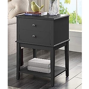 WOODEEM Black Nightstand with 2 Drawers for Bedrooms Tall 28", Big Wooden Side Tables for Kids Room, Large Modern End Table for Living Room