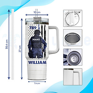 Hyturtle Personalized Police Tumbler Custom Name and Number Thin Blue Line Gifts For Men Police Officer 40 Oz Tumbler With Lid And Straw Birthday Christmas Stuff For Police Officers