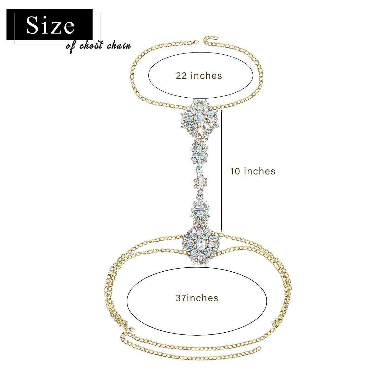 Vivilly Crystal Chest Chain Gold Rhinestone Body Chain Shiny Necklace Body Accessories Jewelry for Women