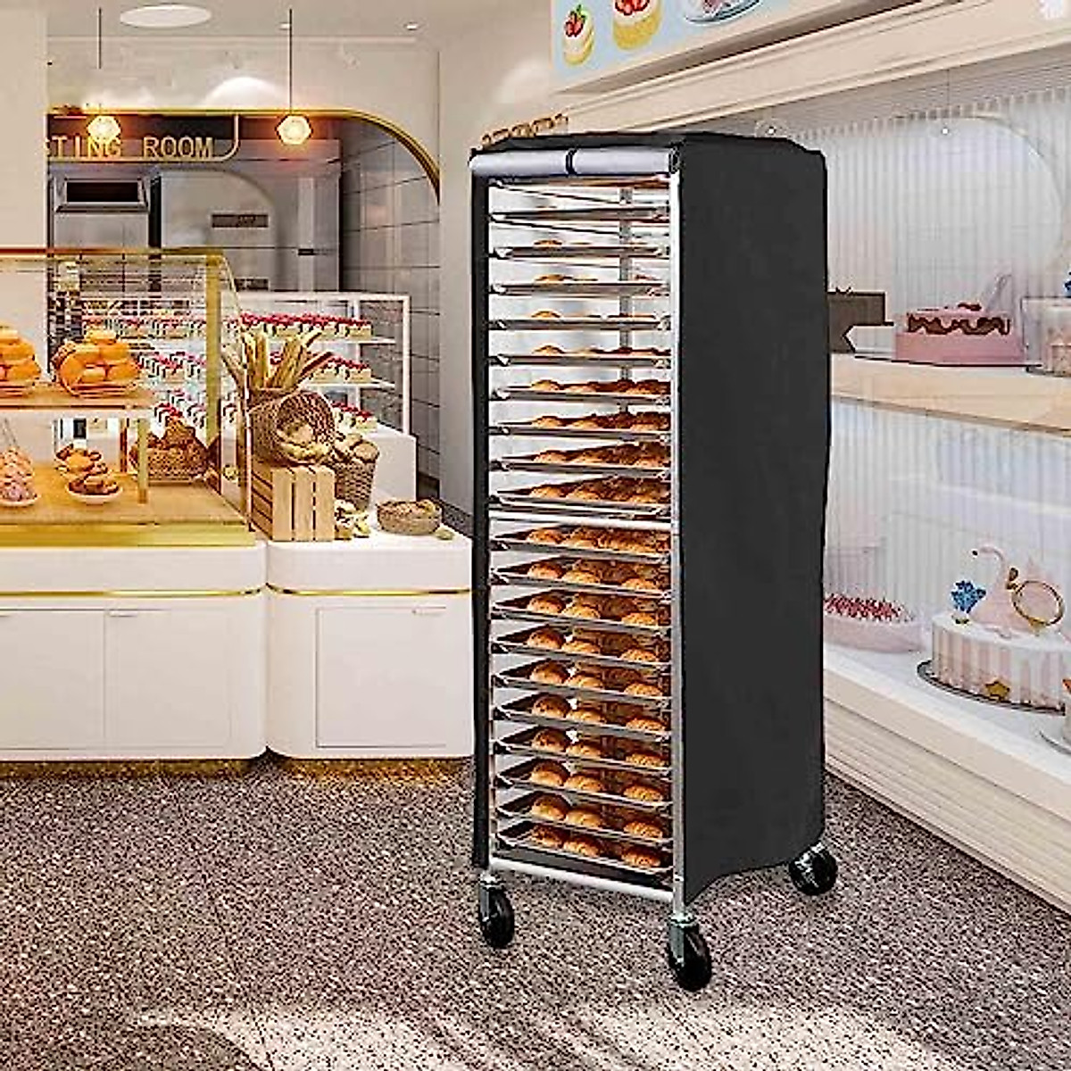 Bakery Single Rack Covers Bun Pan Rack Cover Waterproof Protective Cover Oxford Zipper Baker Rack Cover Bread Rack Cover for Shop Kitchen