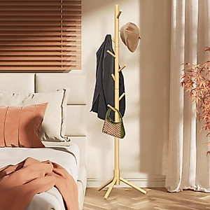 Z&L HOUSE Coat Rack Freestanding, Pure Natural Solid Wooden Coat Tree, 8 Hooks And Adjustable Height Floor Hanger, Used In The Bedroom Living Room Office To Hang Clothes, Hats, Bags