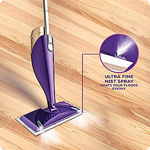 Swiffer Wetjet Wood Floor Spray Mop Starter Kit Power Mop 5 Mopping Pads Floor Cleaner Liquid Solution, Purple, 1 Count