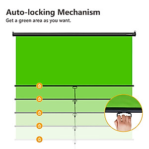 excelimage Pull-Down Green Screen Backdrop, 79”x75” Auto-Locking Chroma Key Panel with Wrinkle-Resistant Green Fabric for YouTube Videos, Music Videos, Photography, TIK Tok, or Gaming (Black)