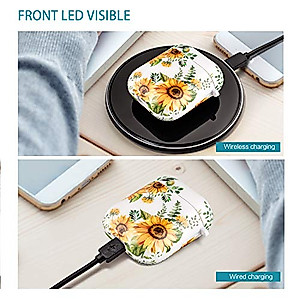 Sunflower Airpod Case, Shockproof Hard Case Cover with Keychain for Apple Airpod Case 2nd 1st Generation, Case for Airpod Boys Girls, Front LED Visible, Support to Wireless Charging