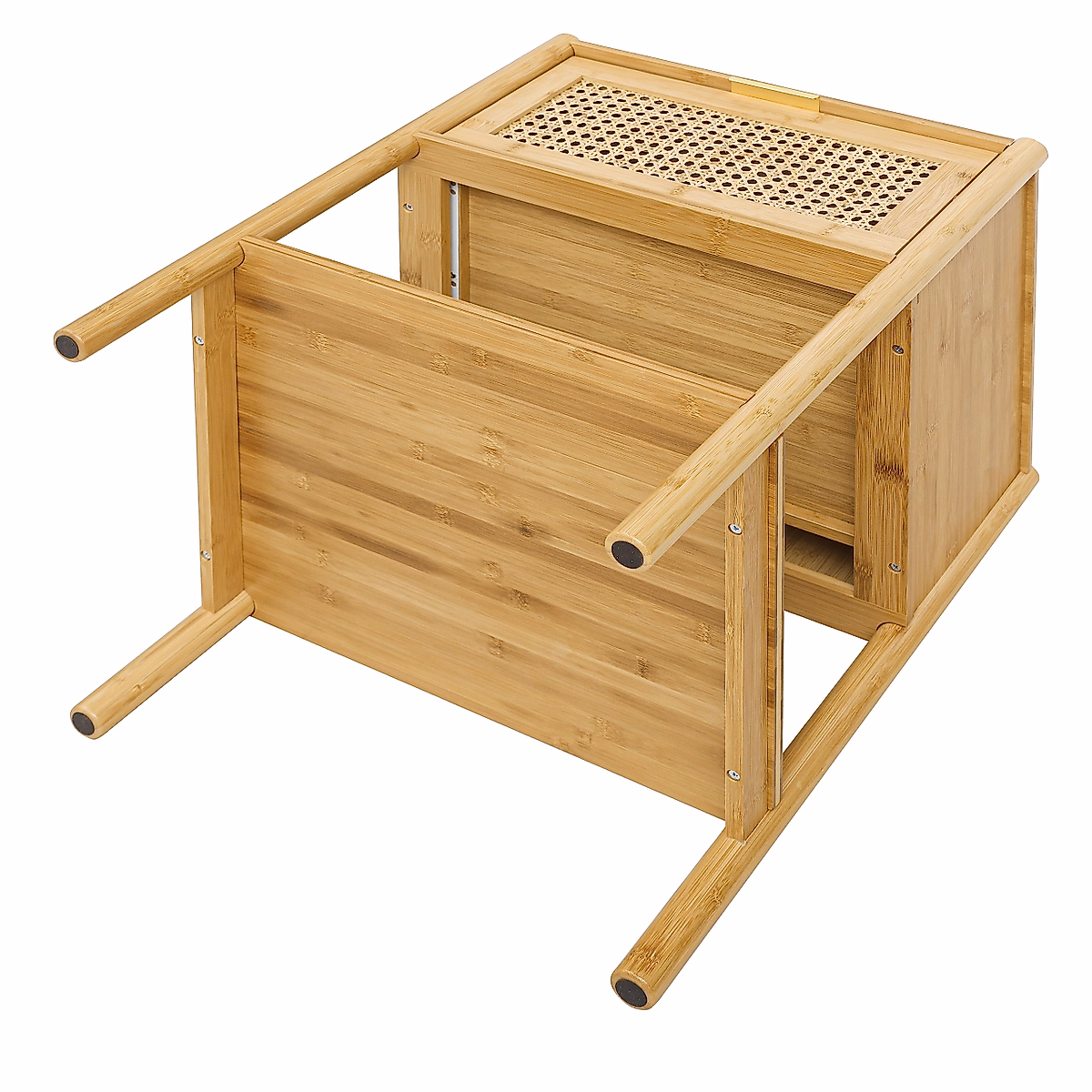 Rattan Nightstand 2 Drawer, Bamboo and Rattan Mid Century Modern Nightstand, Bedside Table Accent End Table Side Table for Bedroom, Living Room (Natural + Bamboo)