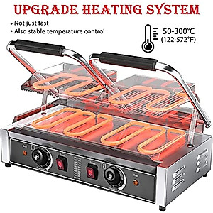 Commercial Sandwich Panini Press,110V 3600W Countertop Panini Grill,Non-Stick Full Grooved Plates Panini Press Grill,Temperature Control 122°F-572°F Electric Sandwich Maker for Hamburgers Steaks