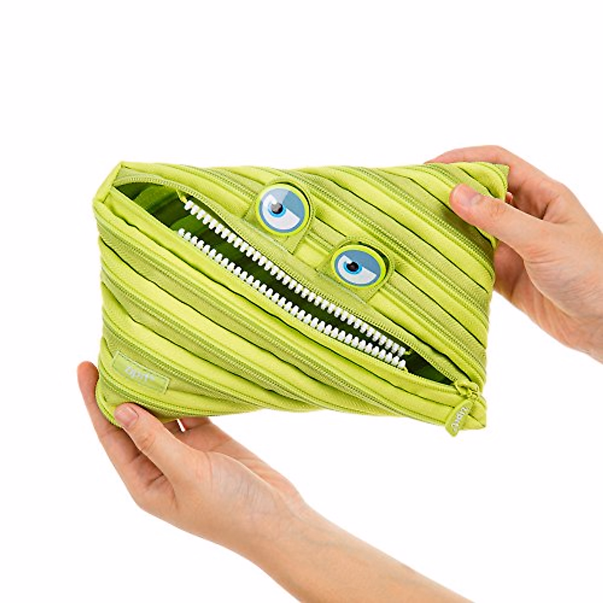 ZIPIT Wildlings Large Pencil Case for Boys, Pouch Holds Up to 60 Pens, Made of One Long Zipper! (Green)