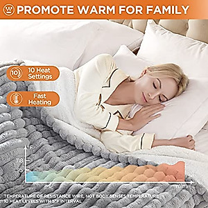 Westinghouse Electric Blanket Twin Size, Super Cozy Luxury Faux Fur & Sherpa Heated Blanket with 10 Heating Levels & 1-12 Hours Auto Off, Fast Heating Blanket, Machine Washable, 62x 84 Inch Light Grey