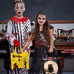 Halloween Treats Bags Party Favors - 30 pack Non-Woven Halloween Tote Gift Bags for Kids Trick or Treat Bags with 54 pcs Tattoos, Reusable Candy Bags Goodie Bag for Halloween Party Supplies(6 Pattern)