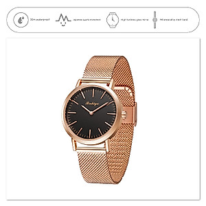 BOSHIYA Womens Stainless Steel Band Watch，Rose Gold Mesh Strap Elegant Dress Designer,Mesh Bracelet Ladies Wrist Watches Waterproof with Roman Timescale Dial