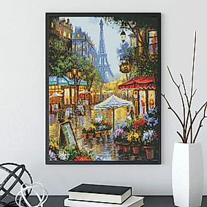 LANDFAIR Diamond Painting Kits - 15x20 inch Round Full Drill Flower Shop de Paris Diamond Art Kits for Adults