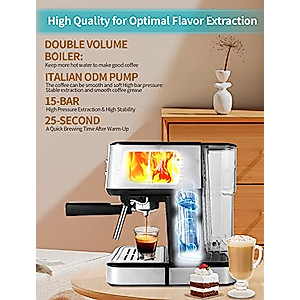 Gevi Espresso Machine 15 Bar Pump Pressure, Cappuccino Coffee Maker with Milk Foaming Steam Wand for Latte, Mocha, Cappuccino, 1.5L Water Tank （Tibetan Black）
