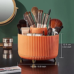 Diesisa 360 Rotating Makeup Brush Organizer With 5 Sections, Spining Countertop Swivel Makeup Brush Holder for Cosmetics, Nail Polish, Art Supply, Bathroom Vanity Desktop Organizer - Orange