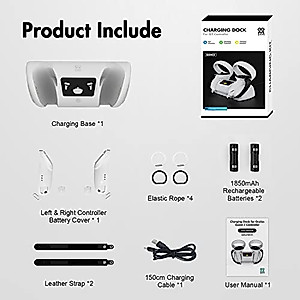 AMVR Charging Dock for Meta/Oculus Quest 2, Charging Station with LED Touch Light Charger Stand for VR Headset and Controllers, with 2 Rechargeable Batteries, 1 USB-C Charge Cable, 2 Controller Straps