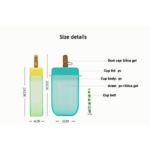 YunQin 300ml Cute Straw Cup New Plastic Popsicle Shape Water Bottle BPA Free Transparent Juice Drinking Cup Suitable for Adult Children (Purple)