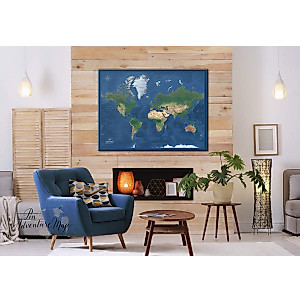 Modern World Satellite Wall Map with Push Pins | Push Pin Travel Map on Canvas | Personalized World Map with Pins | 24" x 32" up to 40" x 53"