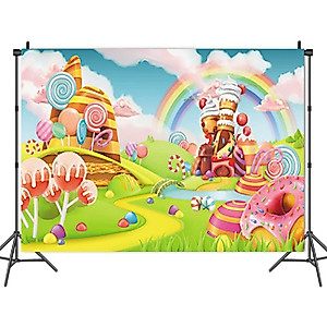 Colorful Rainbow Photography Backdrop Baby Shower Banner Decorations Cartoon Sweet Candy Lollipop Dessert Photo Background Boys Girls 1st Birthday Party Vinyl 5x3ft Photo Booth Studio Props
