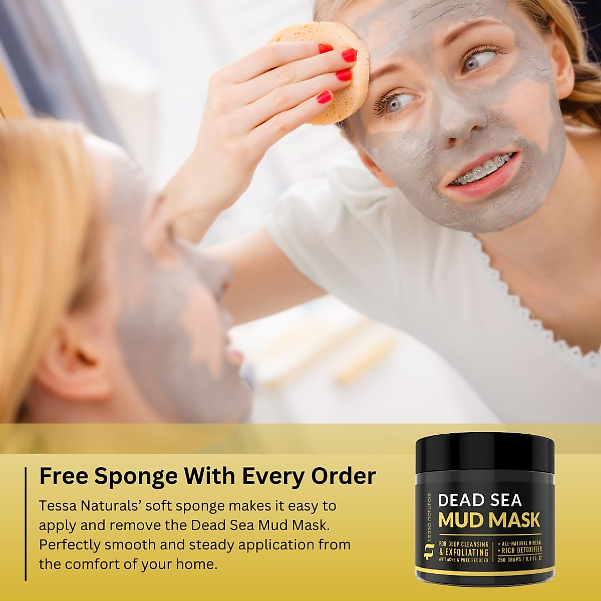 TN TESSA NATURALS Dead Sea Mud Mask - Enhanced with Collagen - Reduces Blackheads, Pores, Acne, & Oily Skin - Visibly Healthier Face & Body Complexion - All Natural Anti-Aging Formula for Women & Men