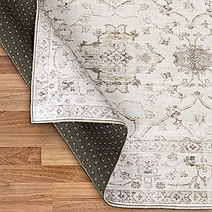 ReaLife Machine Washable Rug - Stain Resistant, Non-Shed - Eco-Friendly, Non-Slip, Family & Pet Friendly - Made from Premium Recycled Fibers - Distressed Boho Border - Beige Ivory, 2'6" x 6'
