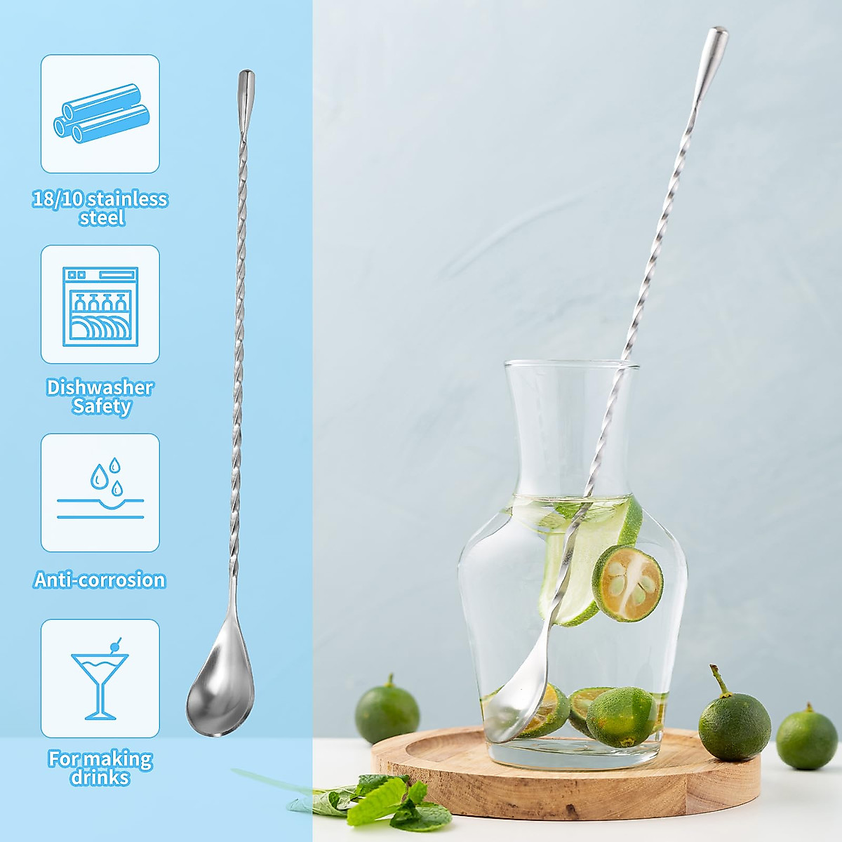 2 Pcs 12 Inch Bar Mixing Spoon Cocktail Spoon Stainless Steel Bar Long Spoon With Spiral Pattern