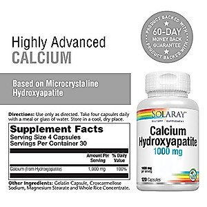 Solaray Calcium Hydroxyapatite 1000mg | Highly Advanced Calcium Supplement to Help Support Healthy Bones & Teeth, Nerve & Muscle Function | 120 Caps