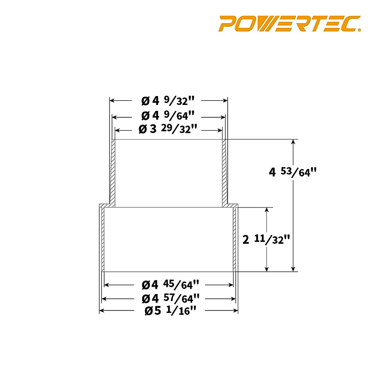 POWERTEC 70170 5” to 4” Reducer Dust Collection Fitting, ABS Plastic (Black)