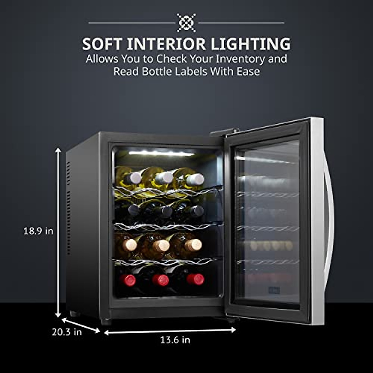 Schmécké 12 Bottle Thermoelectric Wine Cooler/Chiller - Stainless Steel - Counter Top Red & White Wine Cellar w/Digital Temperature, Freestanding Refrigerator Smoked Glass Door Quiet Operation Fridge