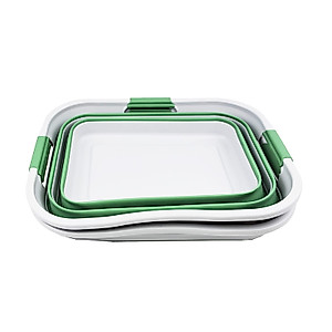 SAMMART 30L(8 gallon) Collapsible Plastic Laundry Basket-Foldable Pop Up Storage Container/Organizer-Portable Washing Tub-Water capacity: 24L(6.3 gallon) (Grey/Dark Sea Green (Set of 2))