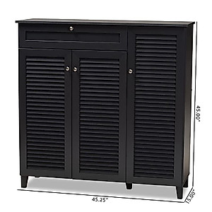 BOWERY HILL Modern and Contemporary Dark Grey Finished 11-Shelf Wood Shoe Storage Cabinet with Drawer