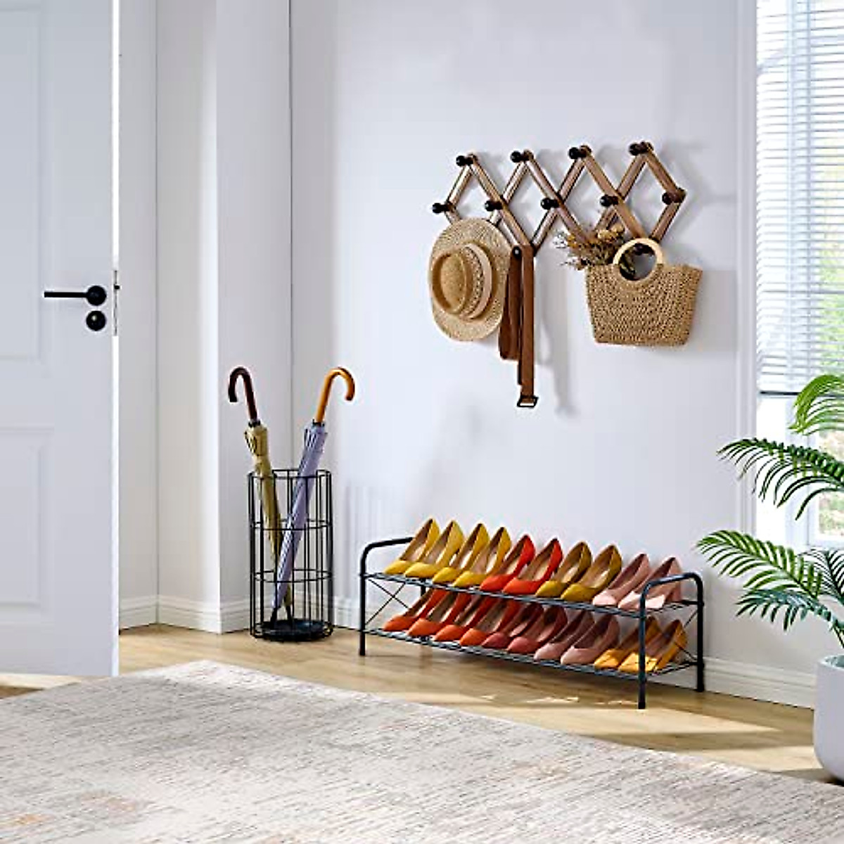 Hoctieon 2 Tier Shoe Rack for Closet, Shoe Rack FreeStanding, Entryway Shoe Shelf, Shoe Storage Organizer, Durable Mesh Style Shoe Rack, Black