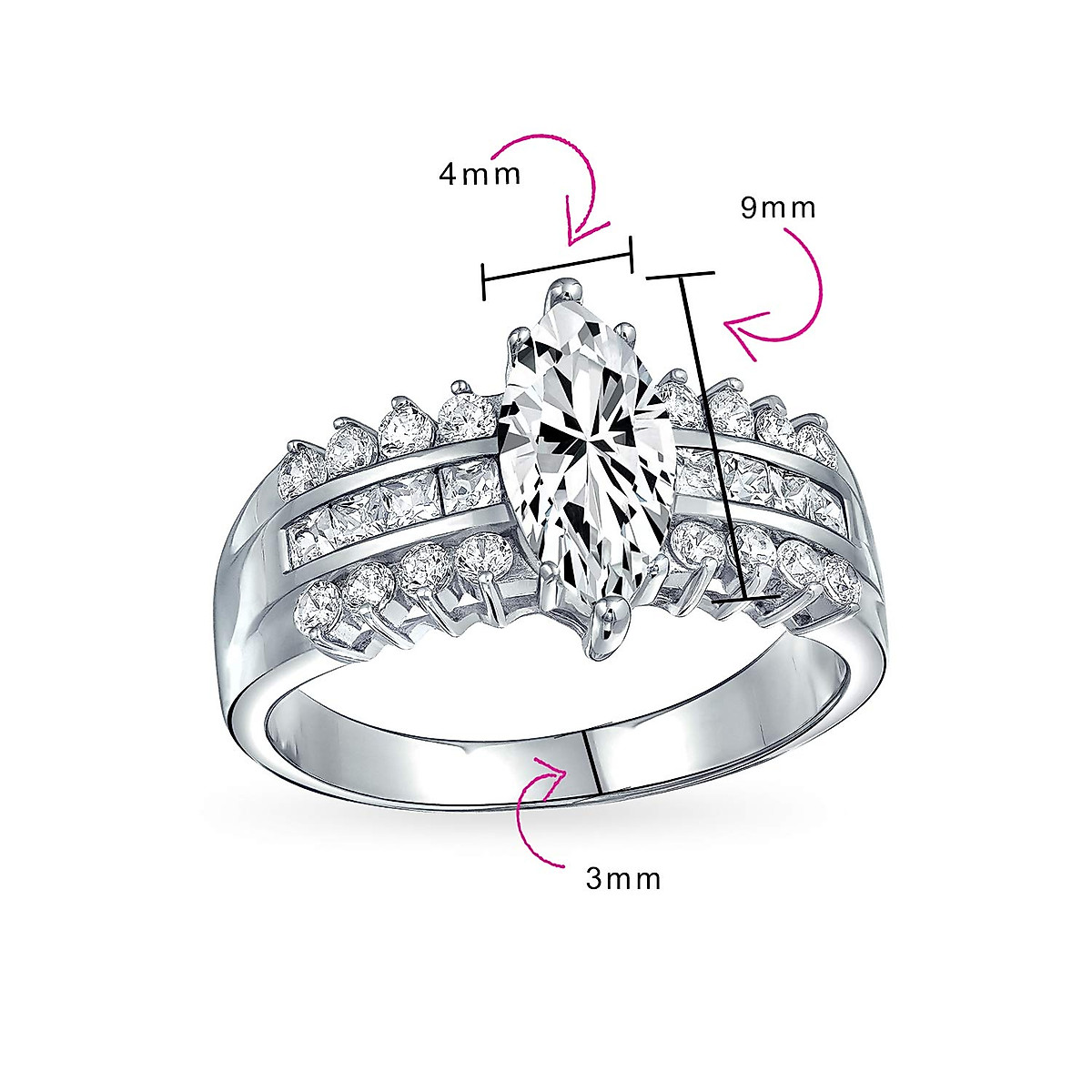 Personalize Vintage Art Deco Style 2.5CT Wide Triple 3 Row Band Channel Set Cubic Zirconia AAA CZ Solitaire Brilliant Cut Marquise Engagement Ring For Women .925 Sterling Silver Customizable