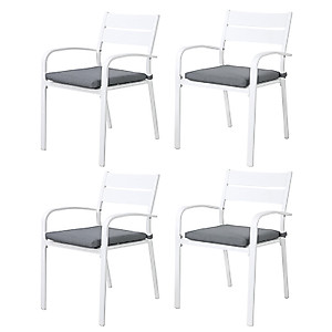 Soleil Jardin Outdoor Aluminum 4-Piece Patio Dining Chairs with Cushions, Stackable Bistro Chairs for Balcony, Garden, Backyard, White Finish & Grey Cushion