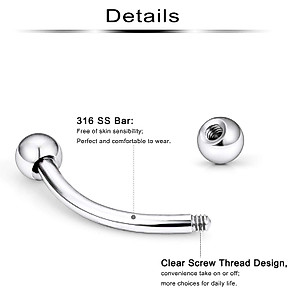 Ftovosyo 36Pcs 12G Surgical Steel Eyebrow Rings Rook Earring Daith Tragus Ear Navel Belly Ring Snake Eyes Tongue Ring Body Piercing Jewelry for Women Men 6mm 8mm 10mm 12mm Silver Black Rose Gold