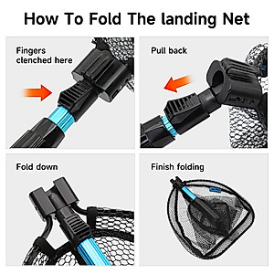 Collapsible Telescopic Pole Fishing Net - Folding Extend Rubber Coated Freshwater Saltwater Landing Net for Trout Bass Steelhead Salmon Kayak (SD-139S(1.1M))