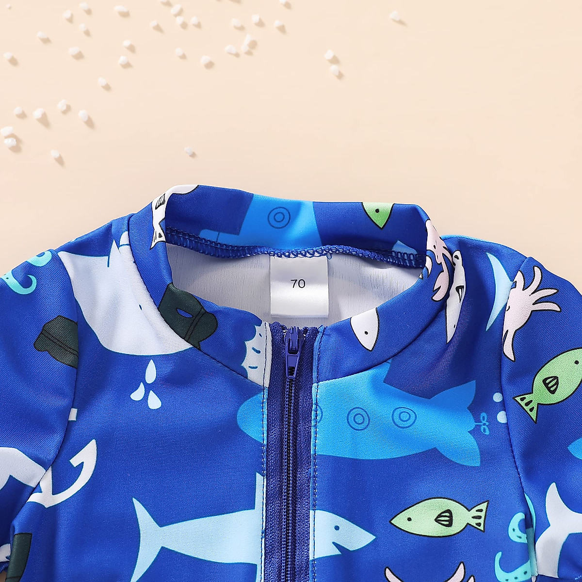 HAPPYMA Newborn Infant Baby Boys Swimsuit One-Piece Zipper Cartoon Fish Print Bodysuit Sunsuit Swimwear Bathing Suit (Blue, 0-3 Months)