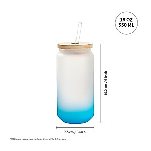 Frosted Beer Can Glass 18 oz - 12 Pack Individually Boxed For Sublimation Glass Blanks with Bamboo Lid and Plastic Straw Or For General Frosted Glass Cup Use - 6 Blank and 6 Multi-Color Glass Cans