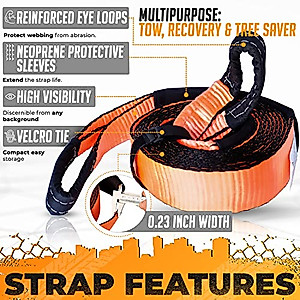 Vehiclex Off-Road Tow Recovery Kit 3" x 30' - 35000 lbs - Off Road Snatch Strap, High Visibility Industrial Grade Webbing, Protective Sleeves - 2 Heavy Duty D-Ring Shackles - Storage Bag