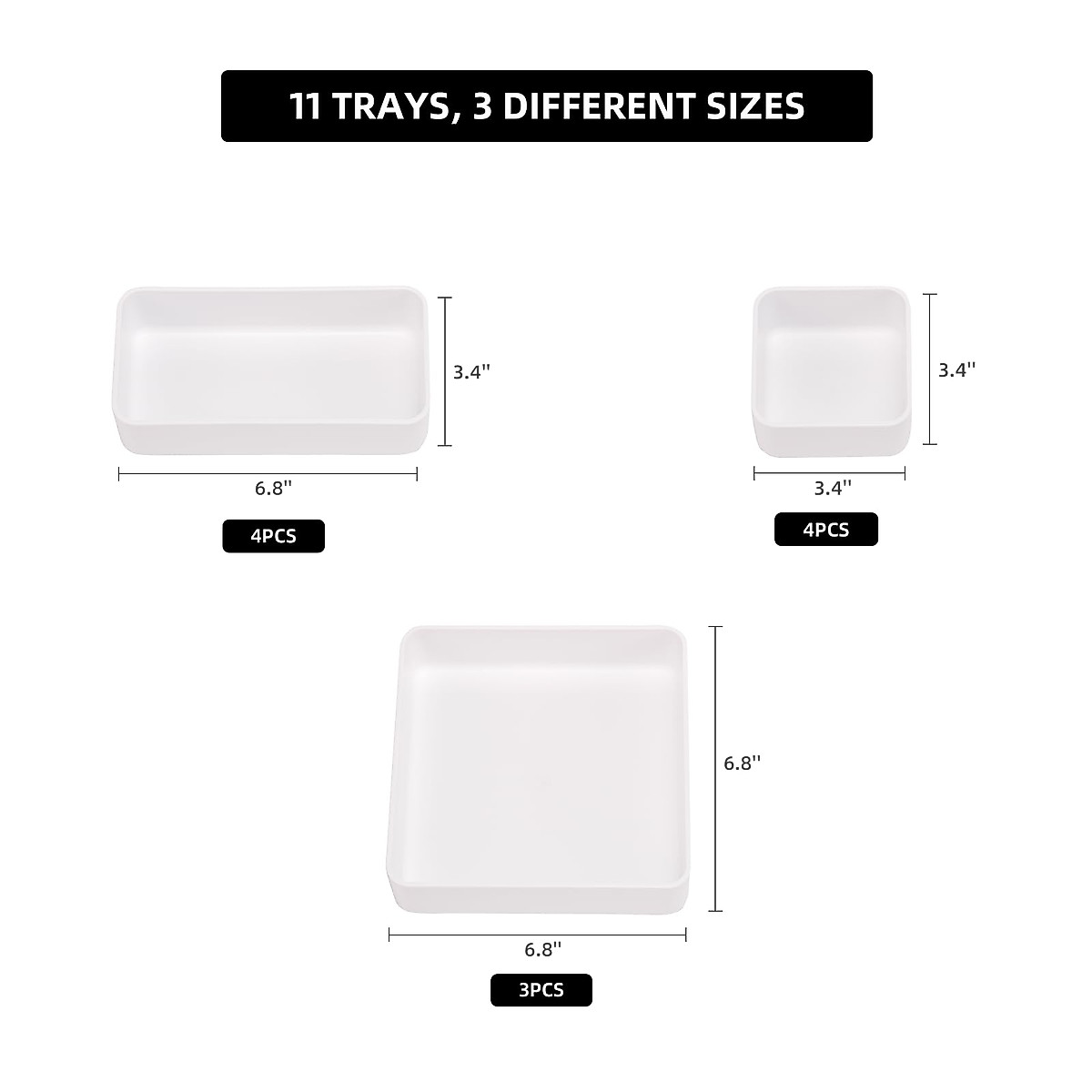 CHANCETSUI 11-Piece Stackable Drawer Organizer Set, Multi-size Desk Drawer Organizer Trays Vanity Storage Bins for Storing Makeup, Stationery, Utensils in Bathroom Dresser, Office and Kitchen