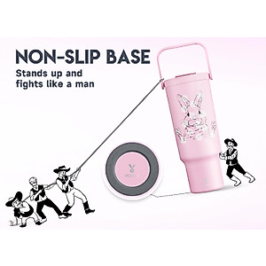 Meoky 40 oz Tumbler with Handle and Straw, Insulated Water Bottle, Stainless Steel Travel Mug, Keeps Cold for 34 Hours, 100% Leak Proof, Fits in Car Cup Holder (Bunny)