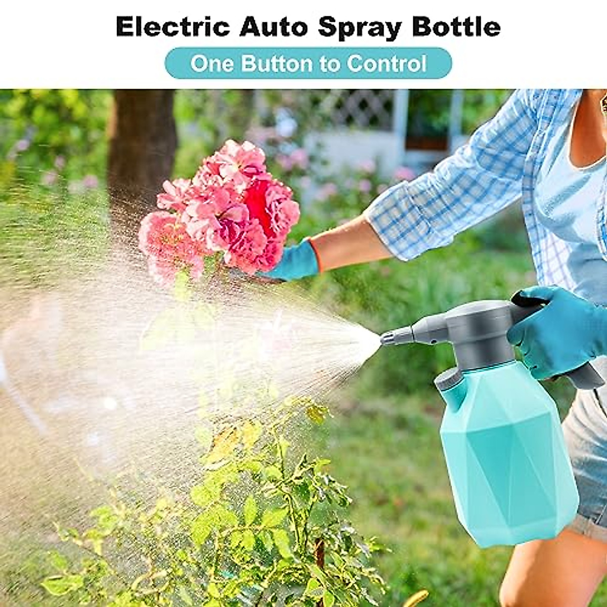 0.5 Gallon/2L Electric Spray Bottle Plant Mister, VAXMAY Electric Sprayer with Adjustable Mist Nozzle and Extension Spout, USB Rechargeable Continuous Spray Bottle for Plants, Fertilizing, Cleaning