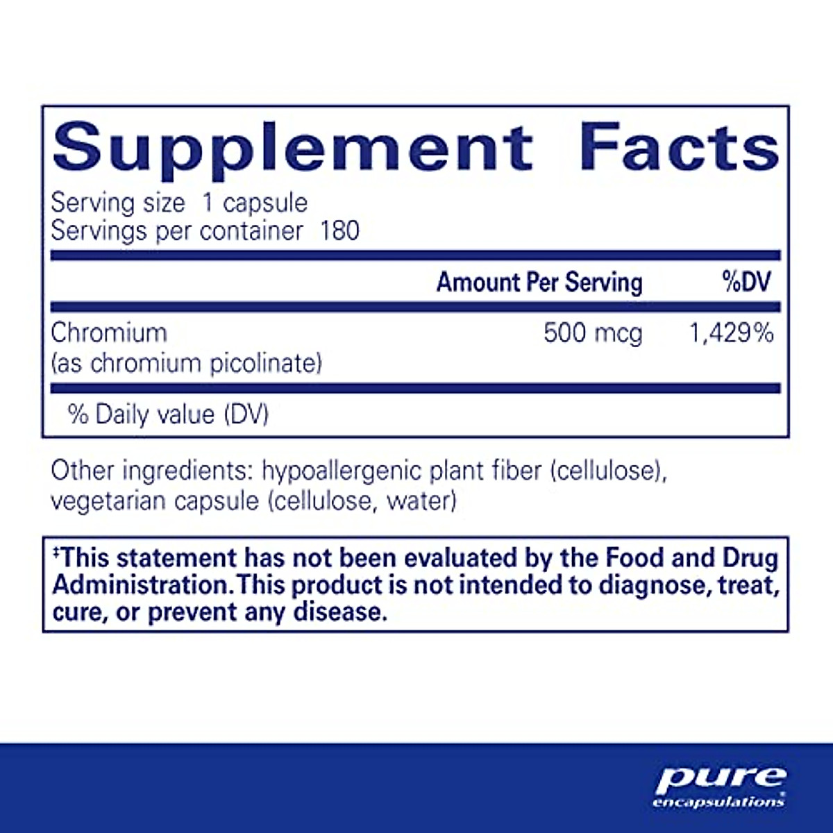Pure Encapsulations Chromium (Picolinate) 500 mcg | Hypoallergenic Supplement for Healthy Lipid and Carbohydrate Metabolism Support* | 180 Capsules