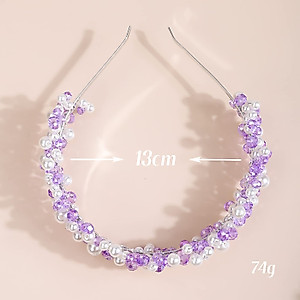 Kercisbeauty Purple Crystal and Pearl Hair Tiara for Girls Prom Wedding Bridal Handmade Crown Women Special Occasion Boho Jewelry (Purple)