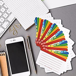 Neando 3 x 5 inches Index Card Dividers, Alphabetical Tabbed Index Cards Guides, Colored Note Cards, File and Recipe Guides with Alphabetical Tabs, Assorted Colors, 24 Counts, A-Z Guide