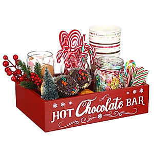 Geetery Christmas Hot Cocoa Bar Wood Station Organizer Countertop with 4 Compartment Cocoa Decorative Storage Bins Vintage Open Holder Box for Xmas Holiday Gift Party Home Supplies(Red)