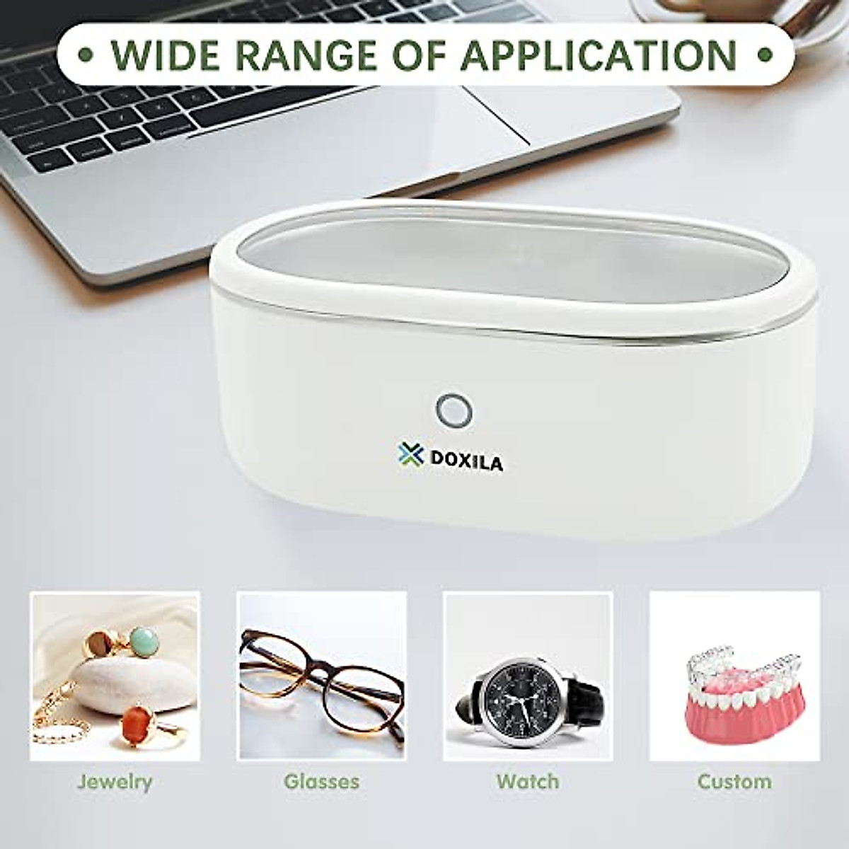 DOXILA Ultrasonic Cleaner - Upgrade Ultrasonic Jewelry Cleaner with 330ml Stainless Steel Tank, 45kHZ Portable Ultrasound Cleaning Machine for Eye Glasses, Watches, Jewelry, Dentures, White